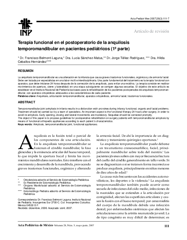 (PDF) Terapia funcional en el postoperatorio de la anquilosis ...