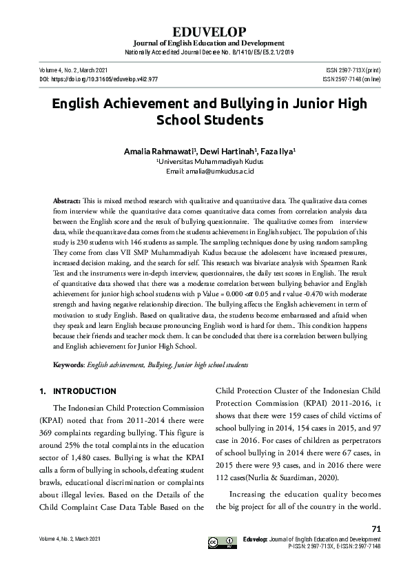 (PDF) English Achievement and Bullying In Junior High School Students