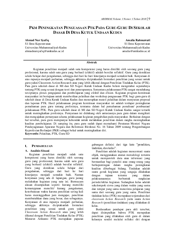 (PDF) PKM Peningkatan Penguasaan PTK Pada Guru-Guru DI Sekolah Dasar DI Desa Kutuk Undaan Kudus