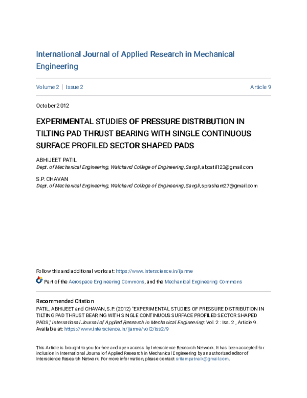 (PDF) Experimental Studies of Pressure Distribution in Tilting Pad ...