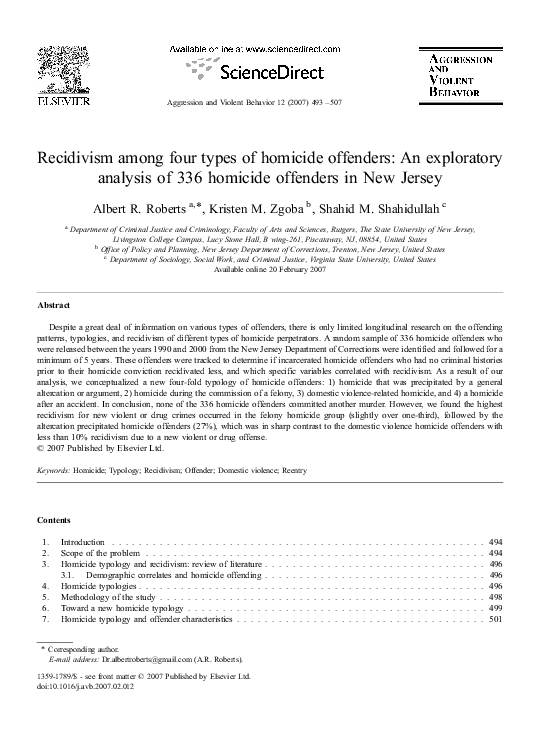 (PDF) Recidivism among four types of homicide offenders: An exploratory ...