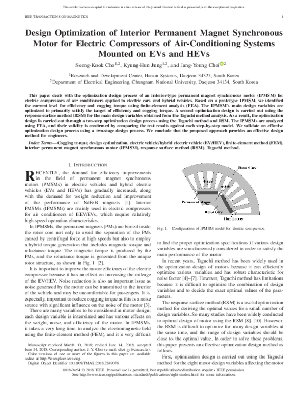 (PDF) Design Optimization of Interior Permanent Magnet Synchronous Motors for HEV amp; EV