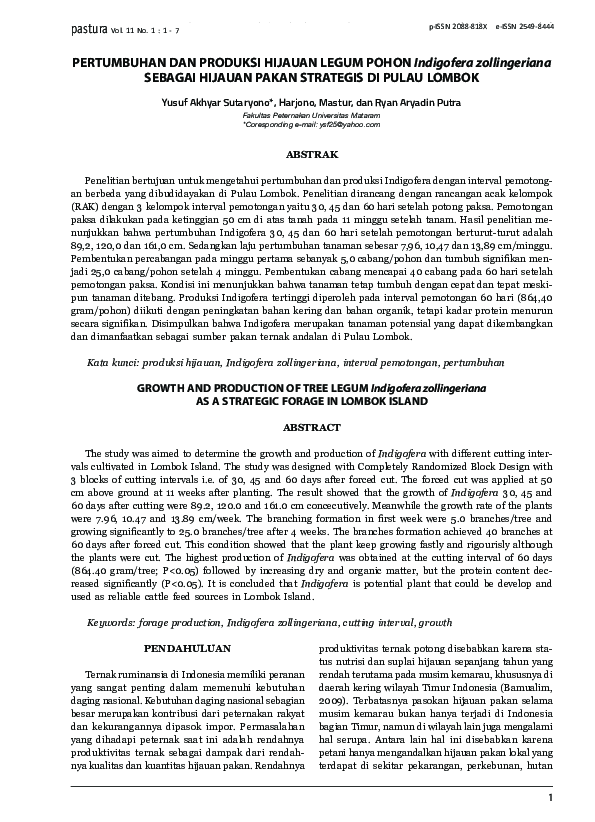 (PDF) PERTUMBUHAN DAN PRODUKSI HIJAUAN LEGUM POHON Indigofera ...