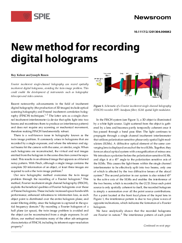 (PDF) New method for recording digital holograms