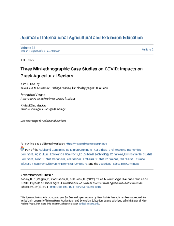 (PDF) Three Mini-ethnographic Case Studies on COVID: Impacts on Greek ...