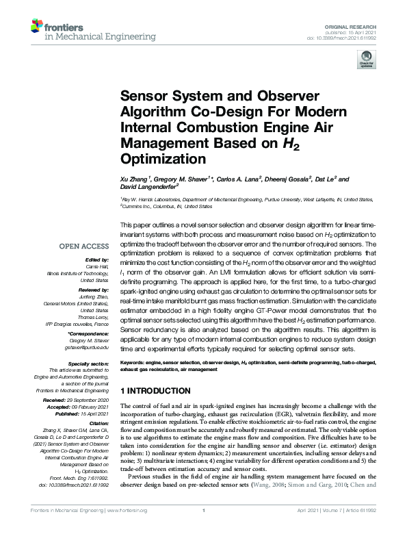 (PDF) Sensor System and Observer Algorithm Co-Design For Modern Internal Combustion Engine Air ...