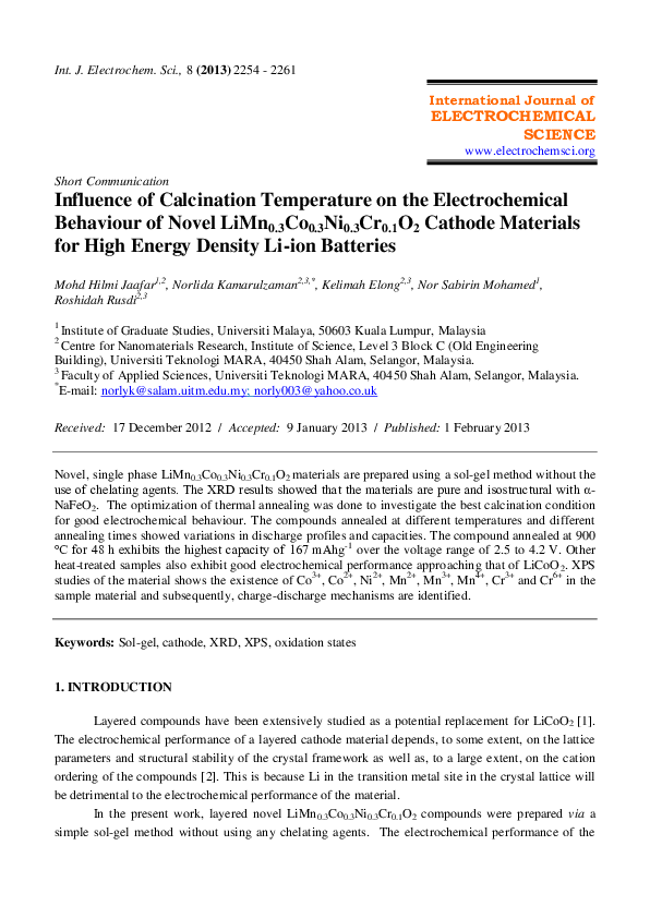 (PDF) Short Communication Influence of Calcination Temperature on the ...