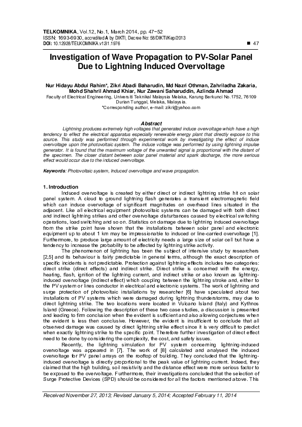 (PDF) Investigation of Wave Propagation to PV-Solar Panel Due to ...