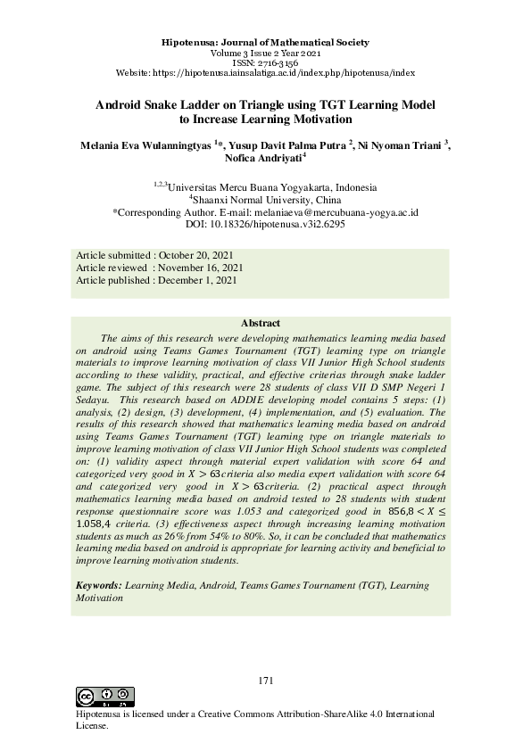 (PDF) Android Snake Ladder on Triangle using TGT Learning Model to ...