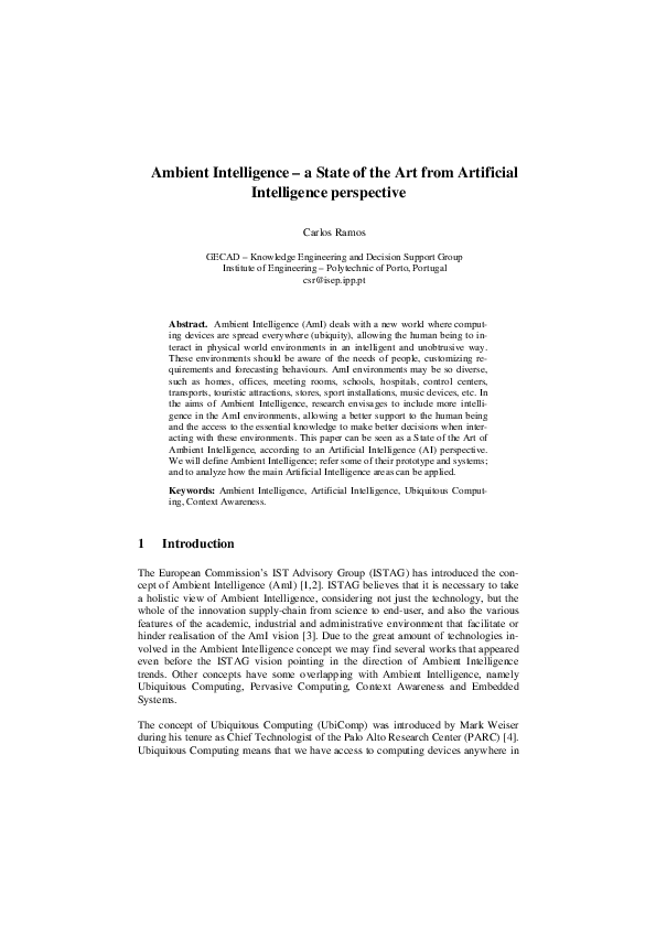 (PDF) Ambient Intelligence – A State of the Art from Artificial Intelligence Perspective