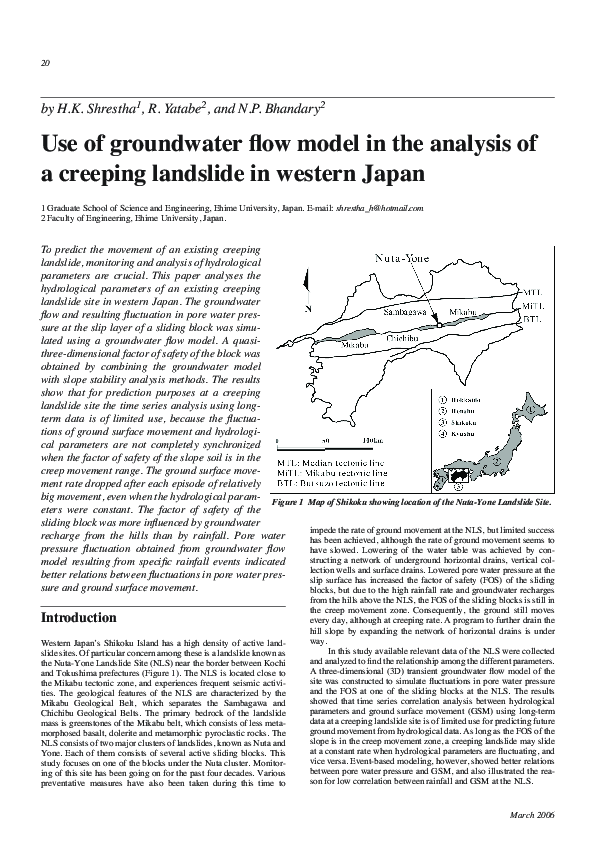 (PDF) Use of groundwater flow model in the analysis of a creeping landslide in western Japan