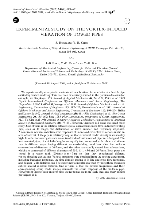 (PDF) Experimental Study on the Vortex-Induced Vibration of Towed Pipes