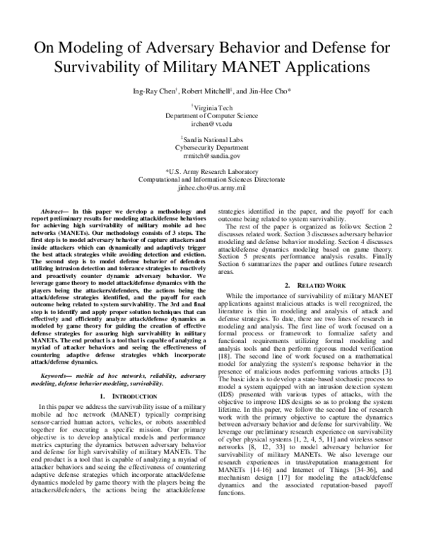 (PDF) On modeling of adversary behavior and defense for survivability ...