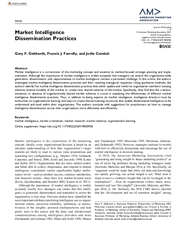 (PDF) Market Intelligence Dissemination Practices