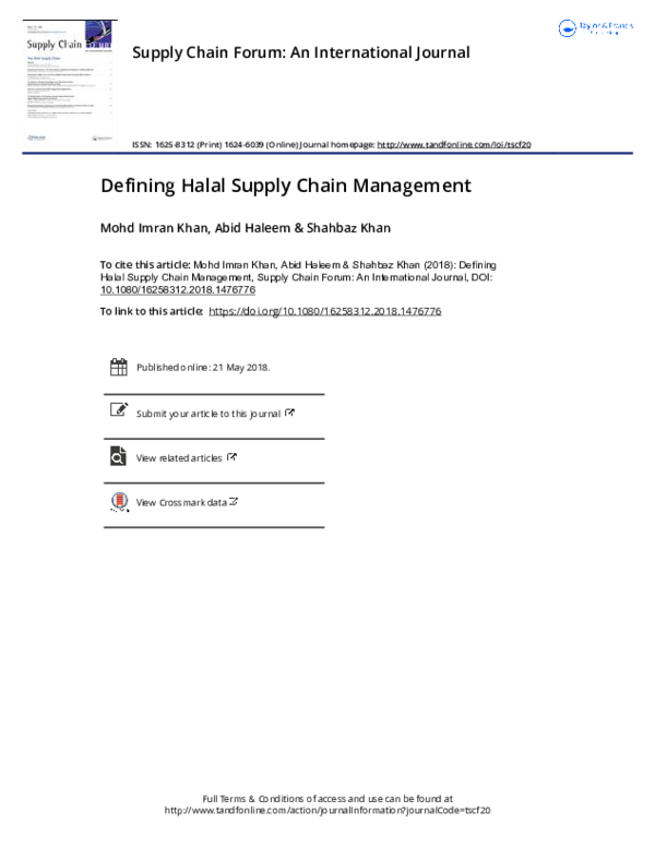 (PDF) Defining Halal Supply Chain Management