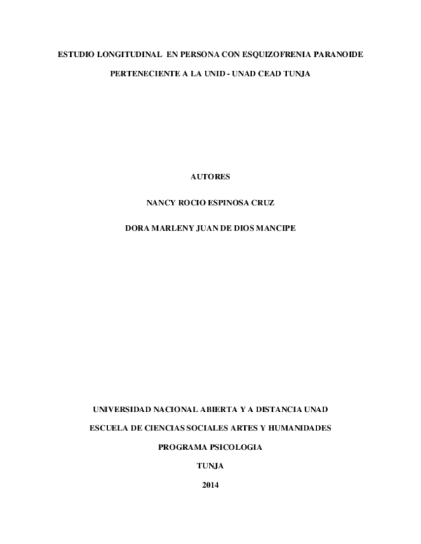 (PDF) Estudio longitudinal en persona con esquizofrenia paranoide ...