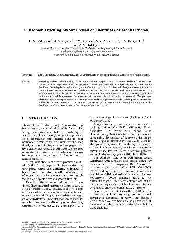 (PDF) Customer Tracking Systems based on Identifiers of Mobile Phones