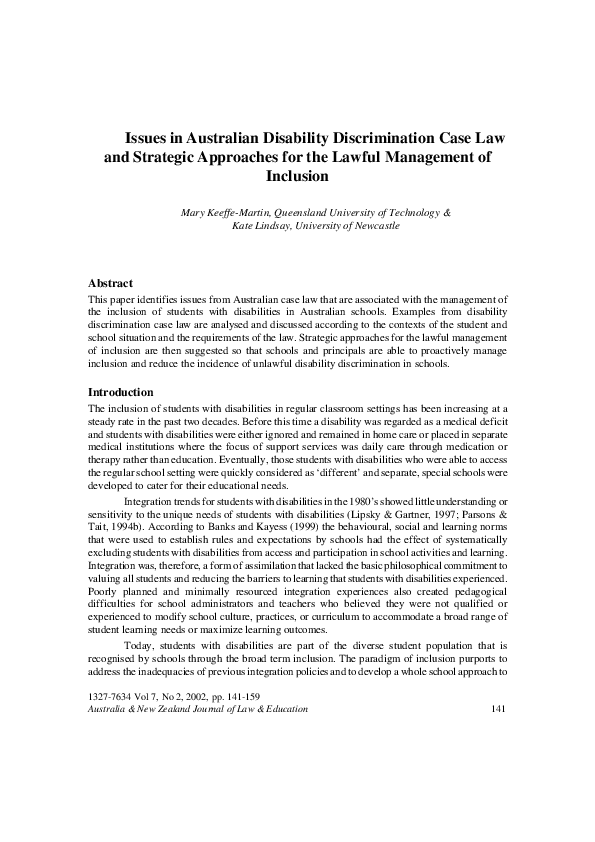 (PDF) Australian Disability Discrimination: Issues and Strategies