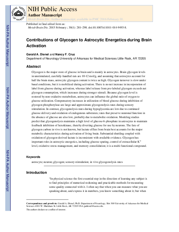 (PDF) Contributions of glycogen to astrocytic energetics during brain ...