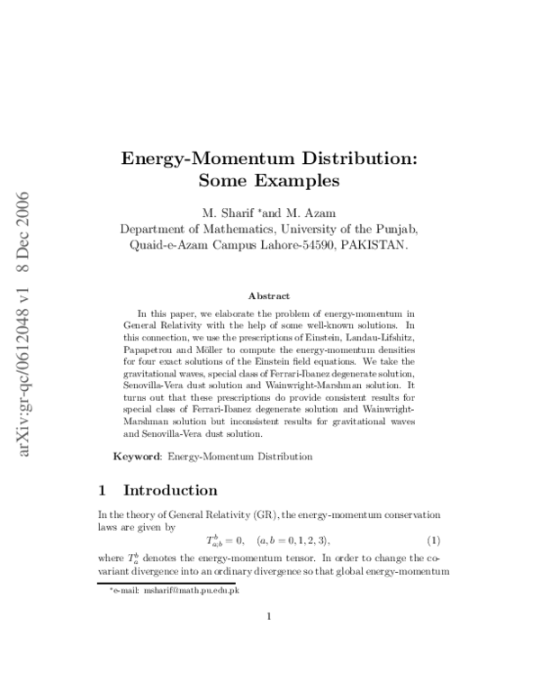 (PDF) Energy–Momentum Distribution: Some Examples