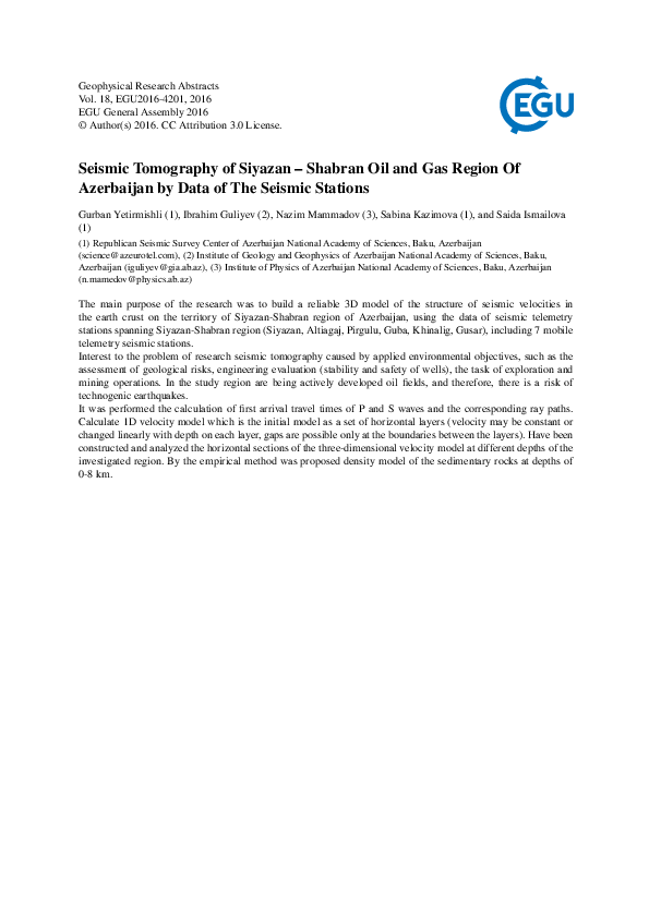 (PDF) Seismic Tomography of Siyazan - Shabran Oil and Gas Region Of ...