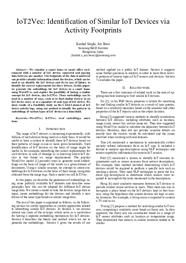 (PDF) IoT2Vec: Identification of Similar IoT Devices via Activity Footprints