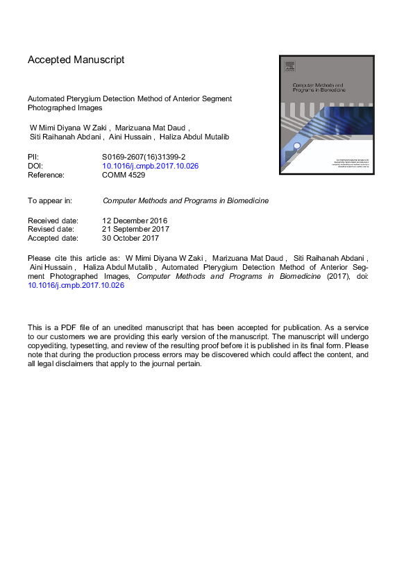 (PDF) Automated pterygium detection method of anterior segment photographed images