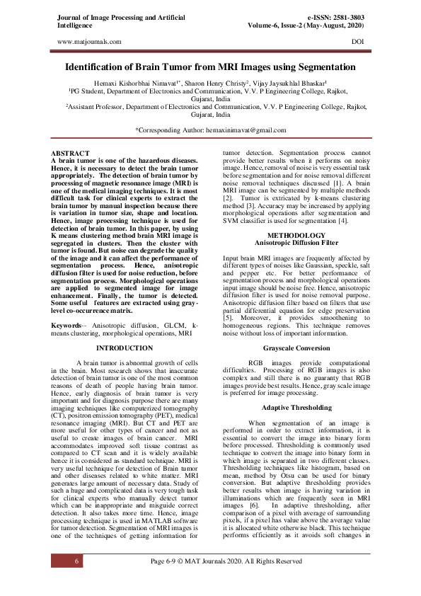 (PDF) Identification of Brain Tumor from MRI Images using Segmentation