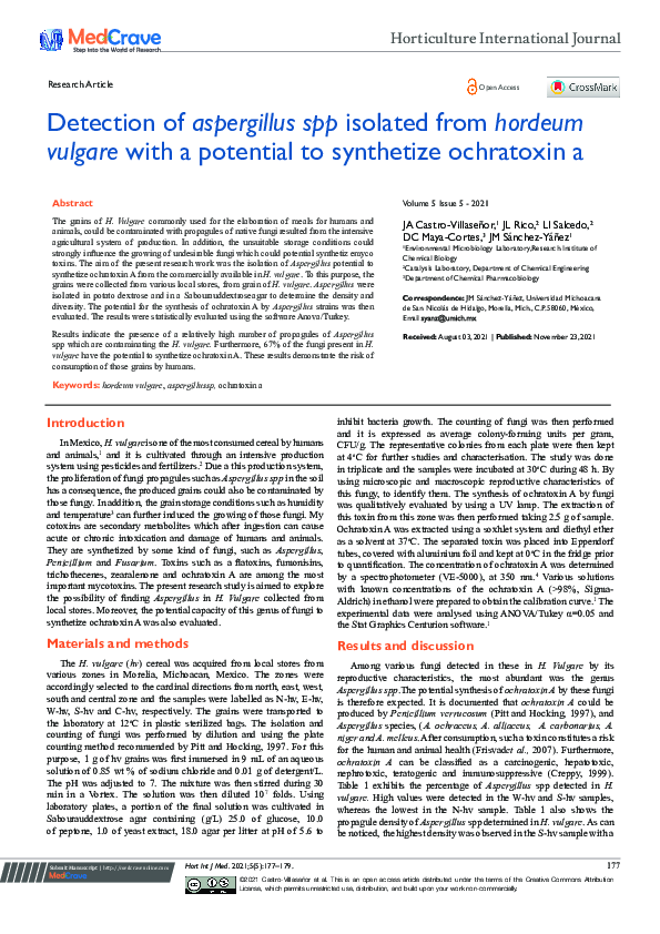 (PDF) Detection of aspergillus spp isolated from hordeum vulgare with a ...