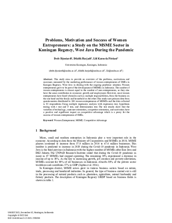 (PDF) Problems, Motivation and Success of Women Entrepreneurs: a Study ...