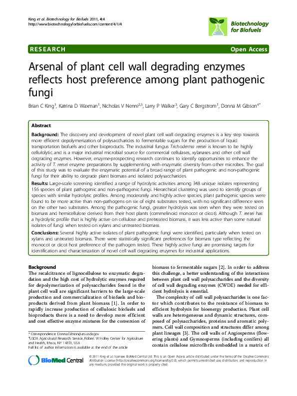 (PDF) Arsenal of plant cell wall degrading enzymes reflects host preference among plant ...