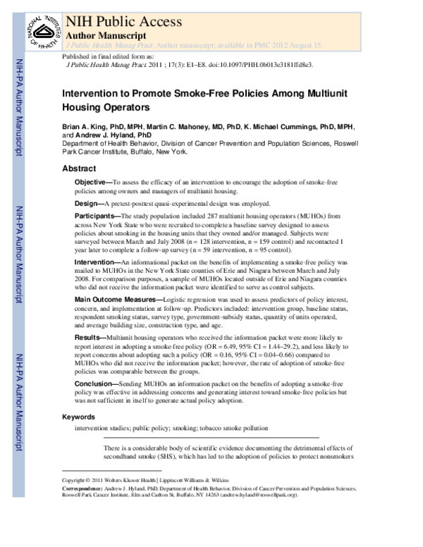 (PDF) Intervention to Promote Smoke-Free Policies Among Multiunit ...