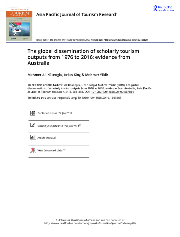 (PDF) The global dissemination of scholarly tourism outputs from 1976 ...