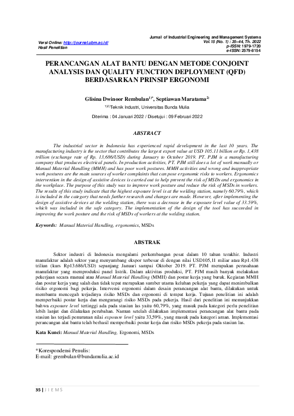 (PDF) Perancangan Alat Bantu Dengan Metode Conjoint Analysis Dan Quality Function Deployment ...