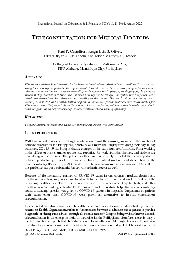 (PDF) Teleconsultation for Medical Doctors