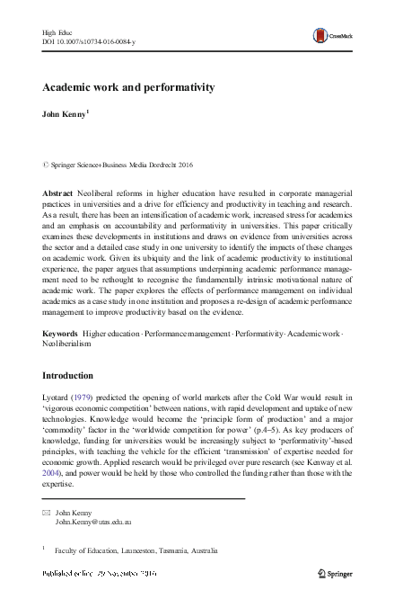 (PDF) Academic work and performativity