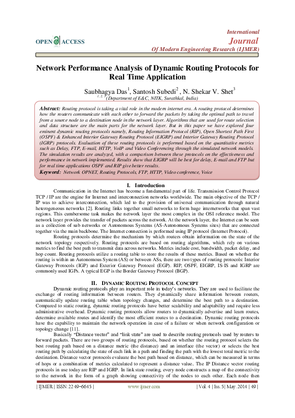 Pdf Network Performance Analysis Of Dynamic Routing Protocols For