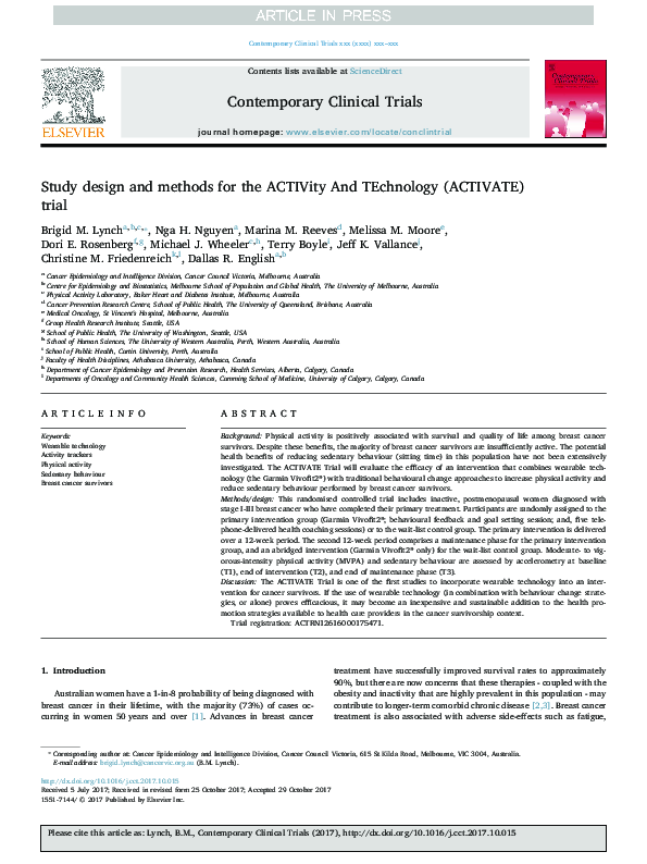 (PDF) Study design and methods for the ACTIVity And TEchnology ...