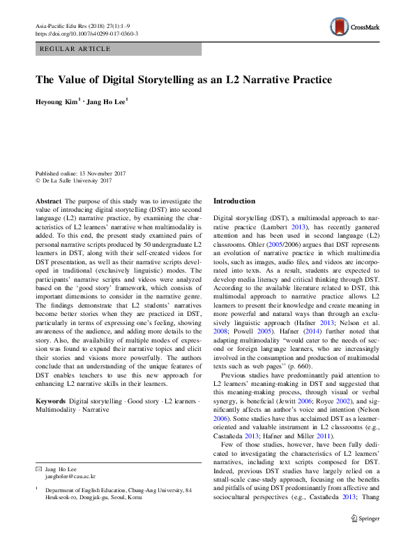 (PDF) The Value of Digital Storytelling as an L2 Narrative Practice