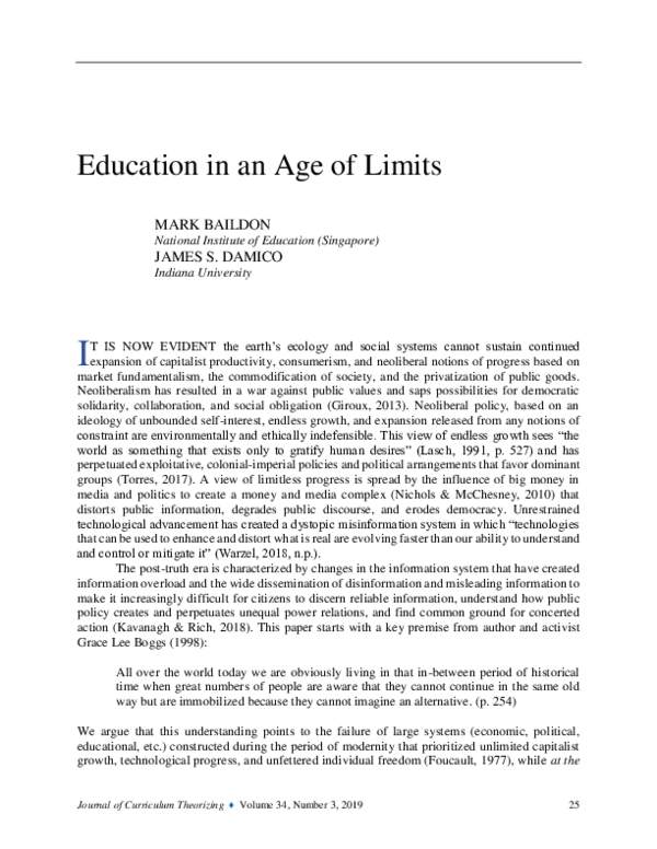 (PDF) Education in an Age of Limits