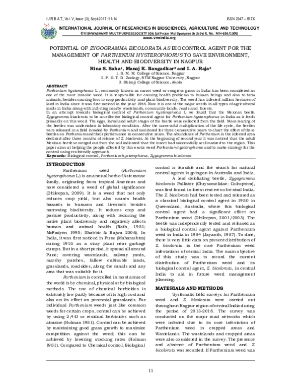 (PDF) Potential of Zygogramma Bicolorata as Biocontrol Agent for the ...