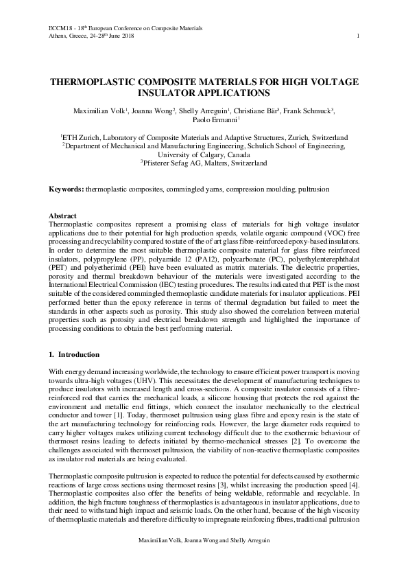 (PDF) Thermoplastic composite materials for high voltage insulator ...