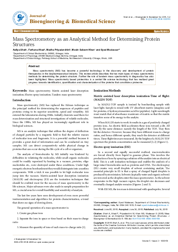 (PDF) Mass Spectrometery as an Analytical Method for Determining ... (PDF) Mass Spectrometery as an Analytical Method for Determining ...