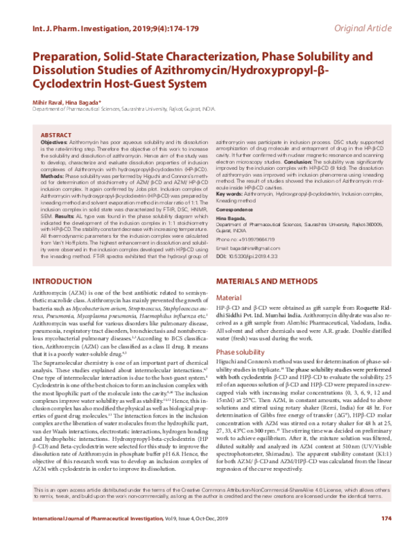 (PDF) Preparation, Solid-State Characterization, Phase Solubility and Dissolution Studies of ...