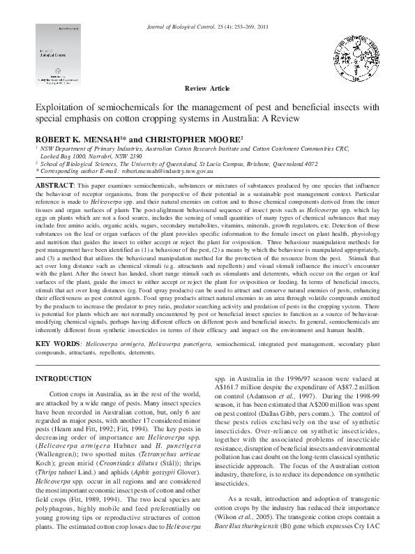 (PDF) Exploitation of semiochemicals for the management of pest and beneficial insects with ...