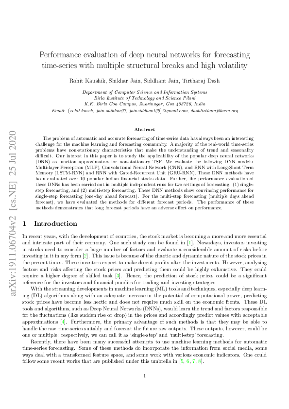 (PDF) Performance evaluation of deep neural networks for forecasting time‐series with multiple ...