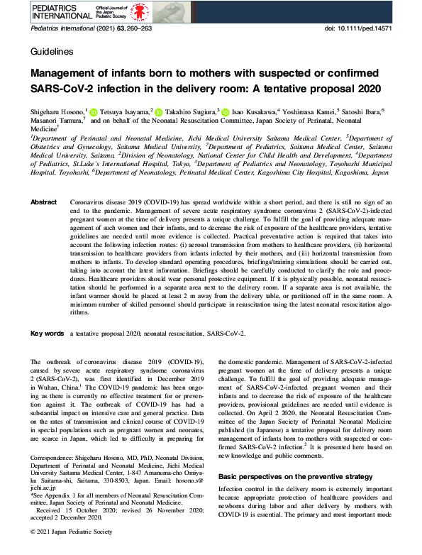 (PDF) Management of infants born to mothers with suspected or confirmed ...