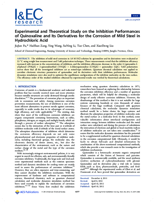 (PDF) Experimental and theoretical study on the inhibition performance of triazole compounds for ...