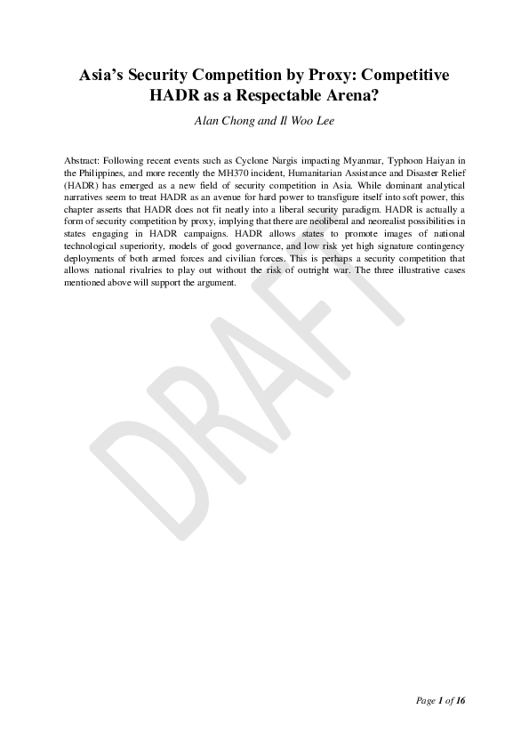 (PDF) Asia’s Security Competition by Proxy: Competitive HADR as a ...