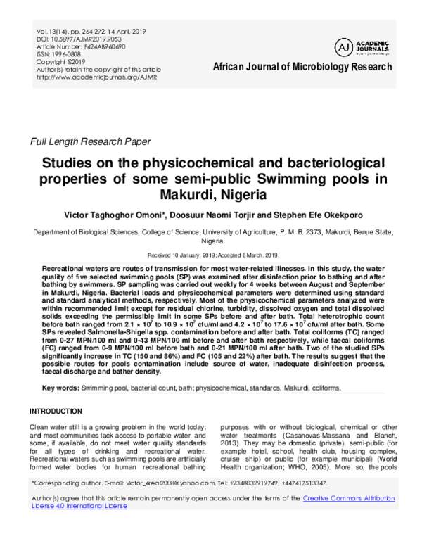 (PDF) Studies on the physicochemical and bacteriological properties of ...
